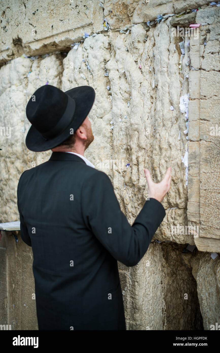 Hasidic Jews praying at the Western Wall, Jerusalem, Israel, Middle ...