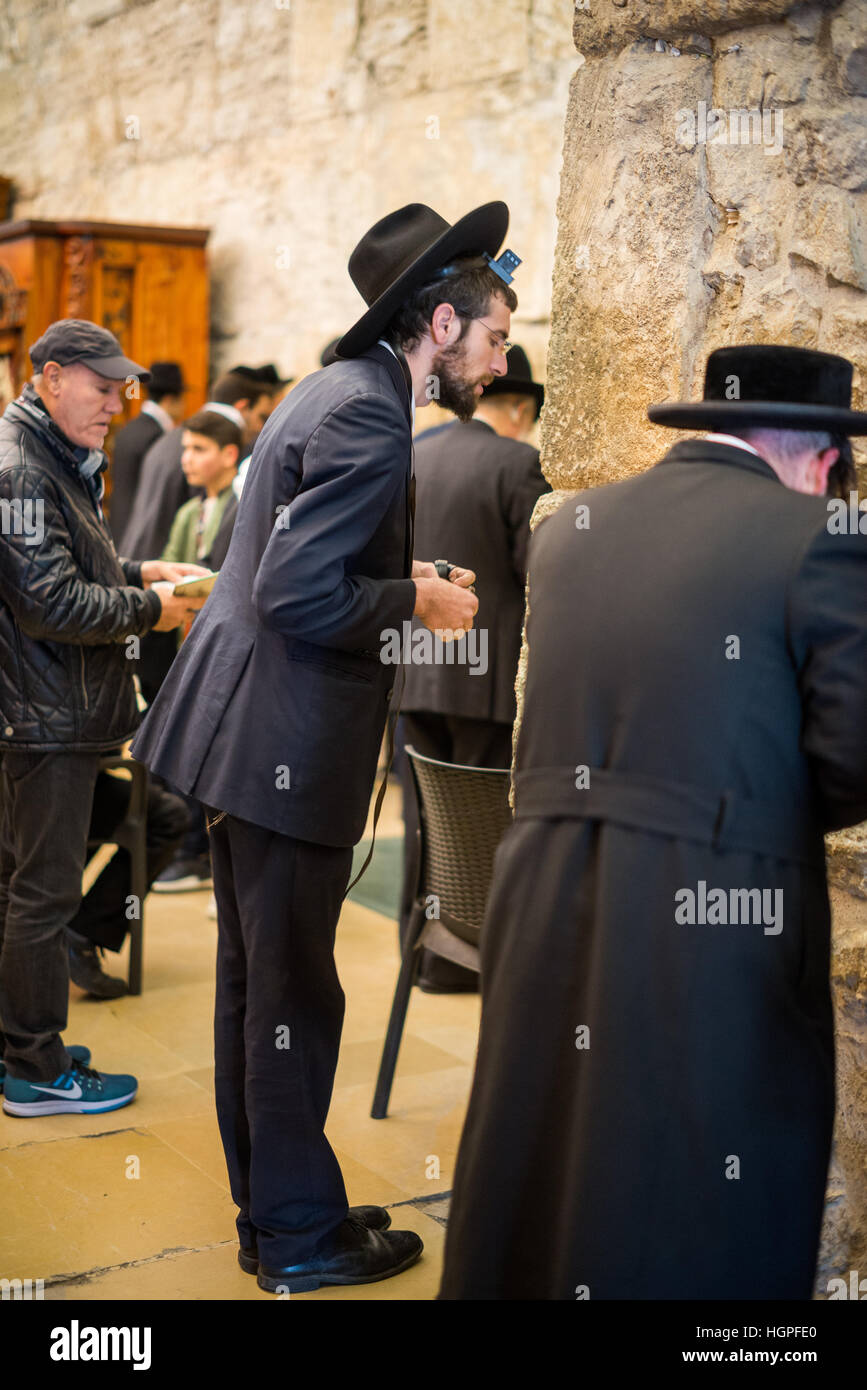 Hasidic Jews praying at the Western Wall, Jerusalem, Israel, Middle ...