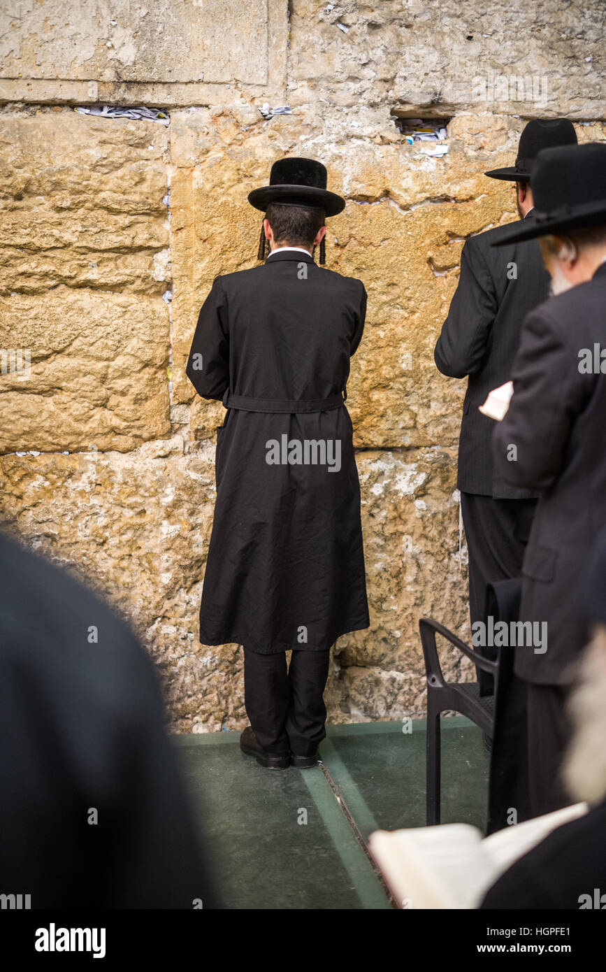 Hasidic Jews praying at the Western Wall, Jerusalem, Israel, Middle ...