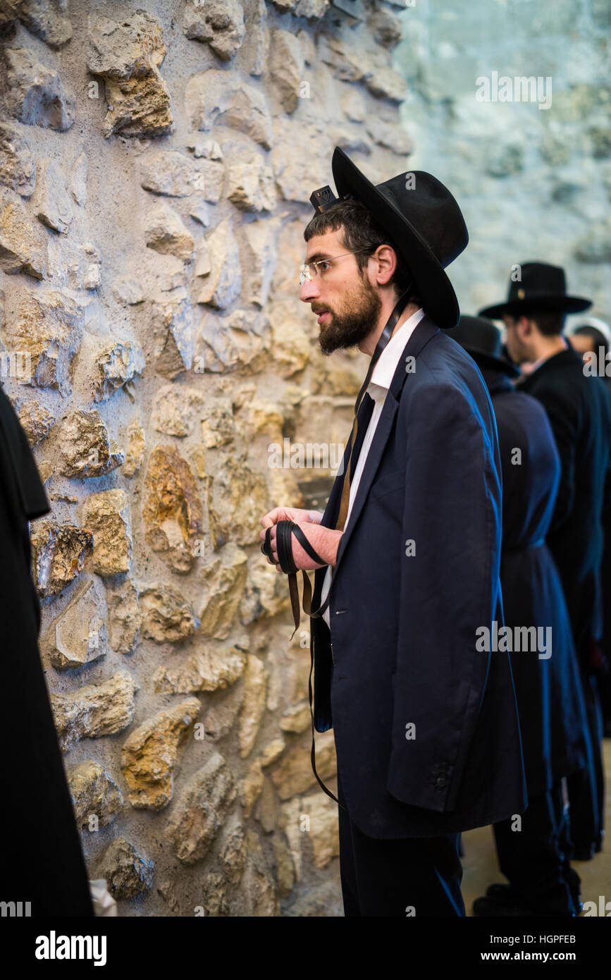 Hasidic Jews praying at the Western Wall, Jerusalem, Israel, Middle ...