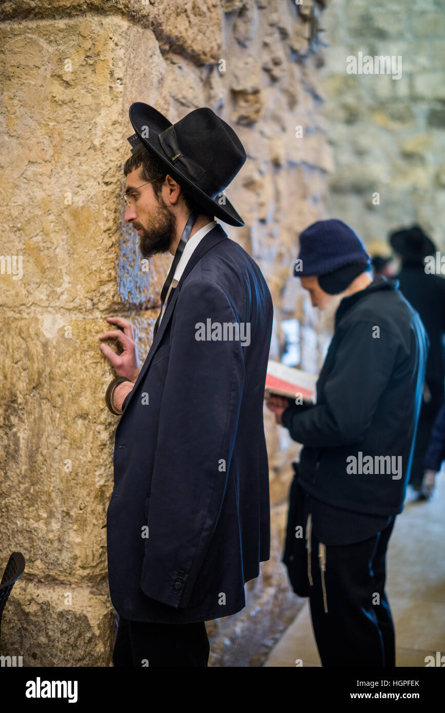 Hasidic Jews praying at the Western Wall, Jerusalem, Israel, Middle ...