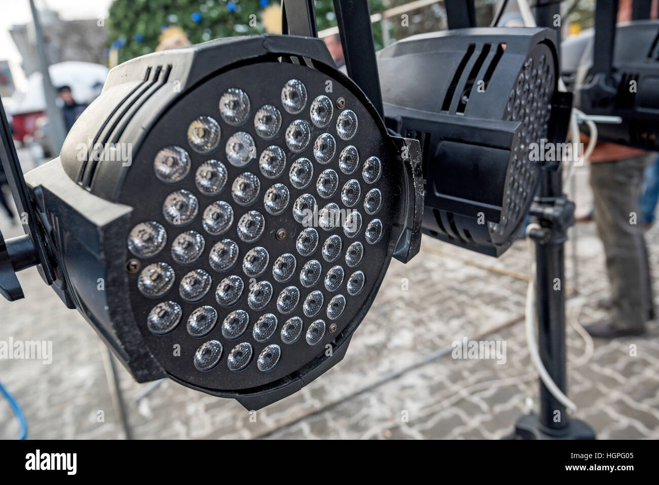 Close up of stage color light source switched off Stock Photo - Alamy