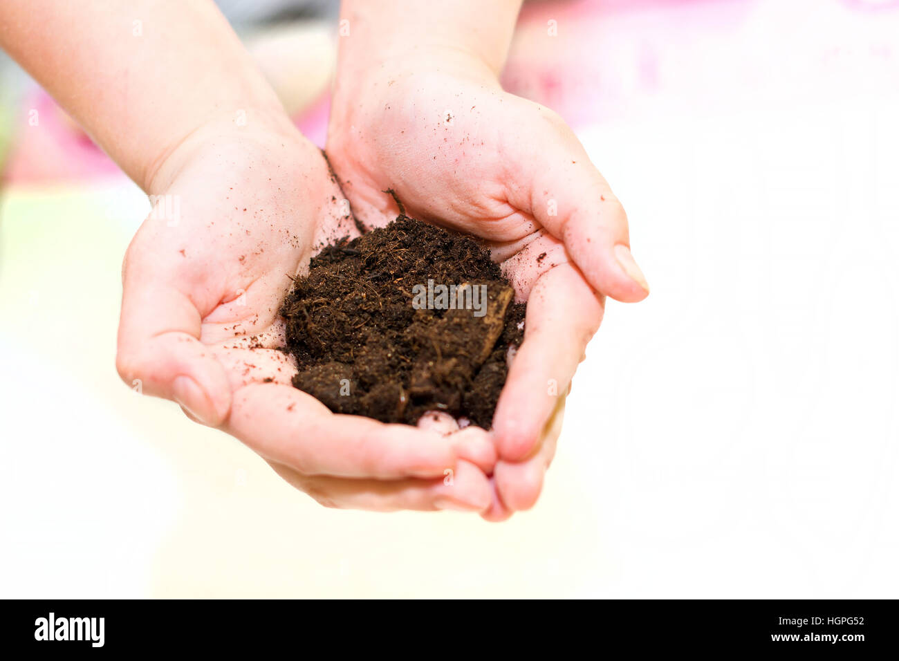 Handful of rich fertile soil in human hands isolated on white ...