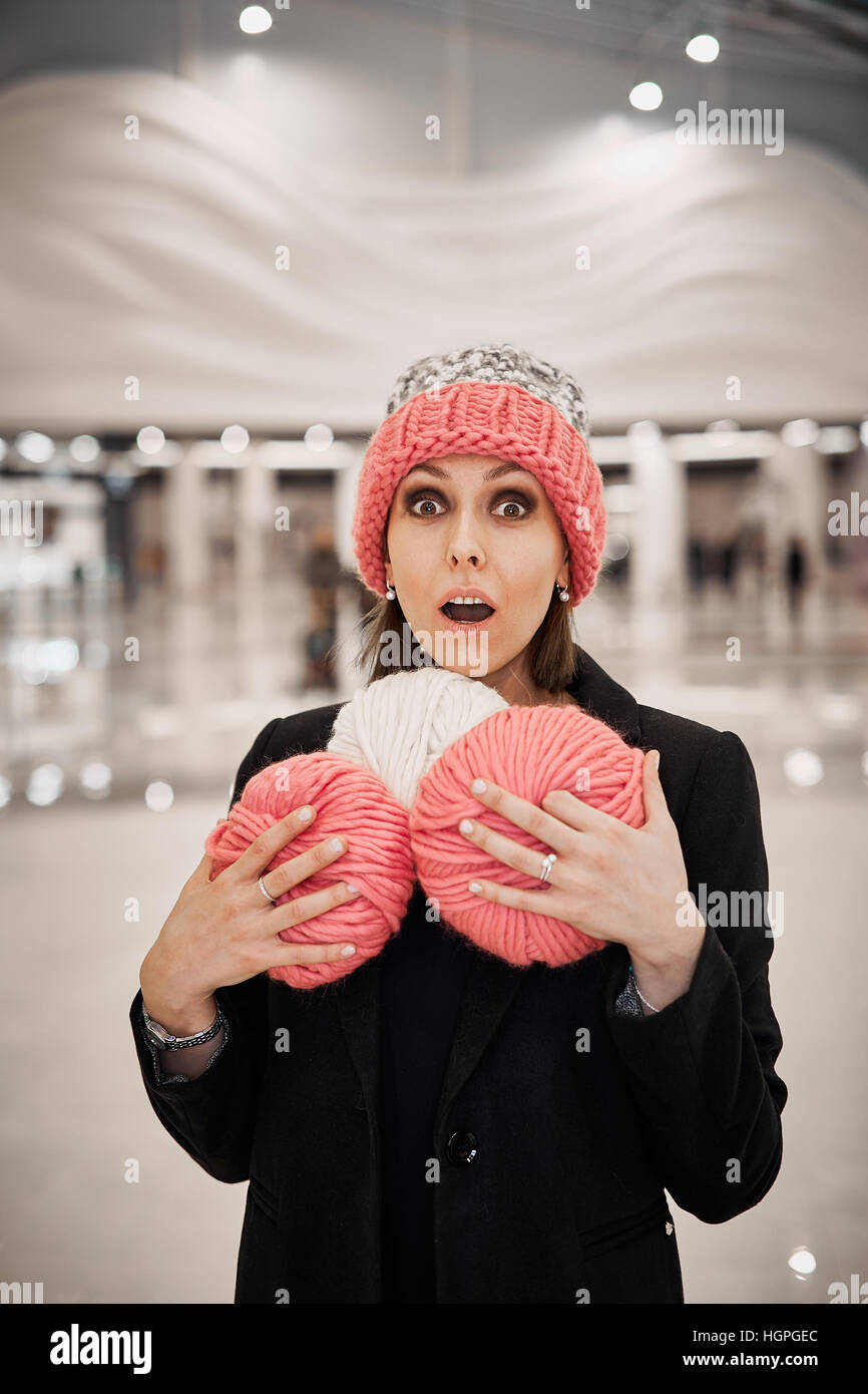 Girl is happy because she has a new thread Stock Photo - Alamy