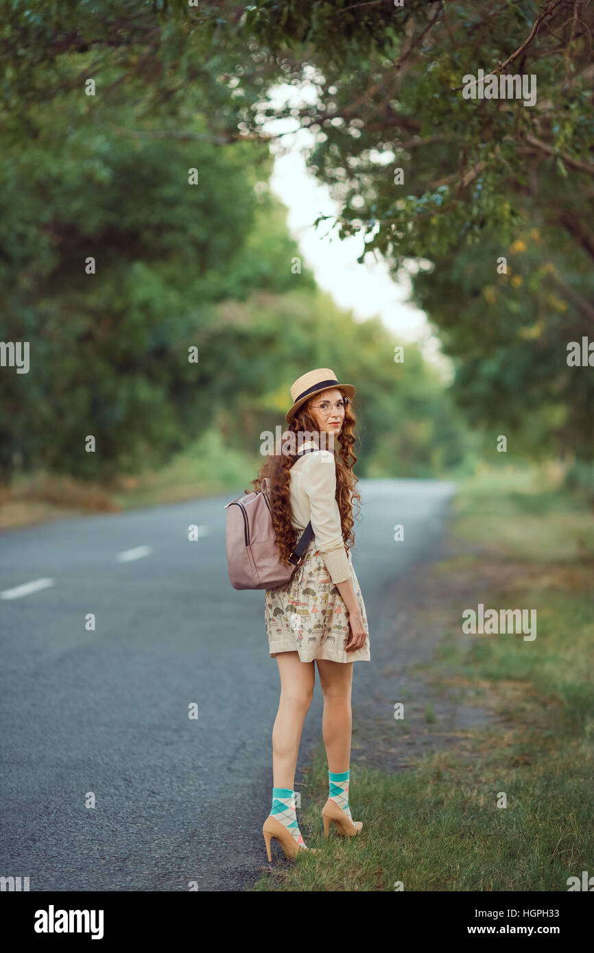 Beautiful young woman traveler portrait Stock Photo - Alamy