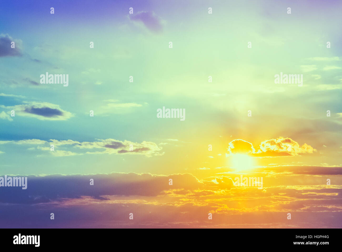 Bright Sun, Sunset, Sunrise. Colorful Toned Instant Photo Stock Photo ...