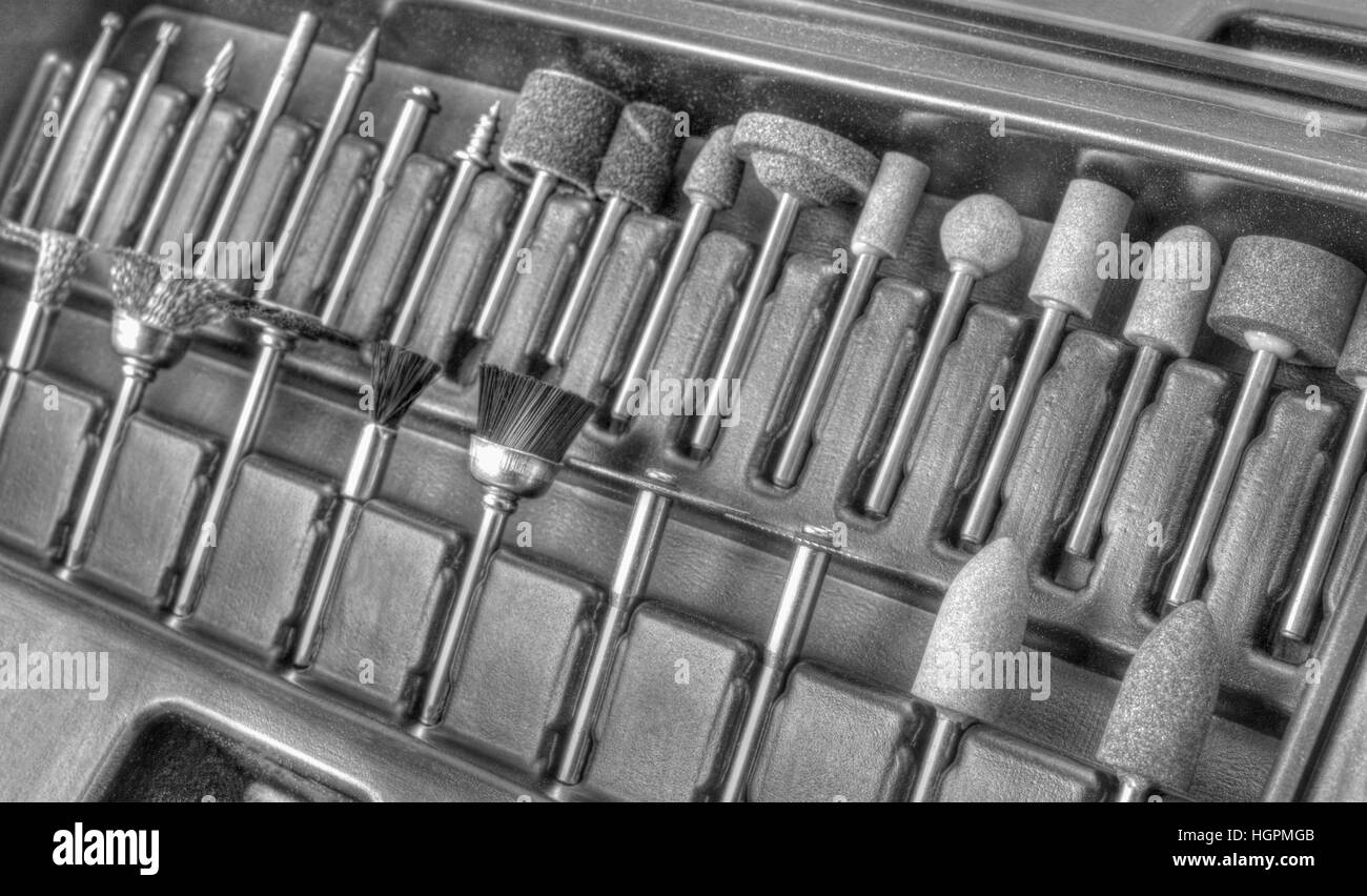 Set of different grinding and cutting accessories for mini drill ...