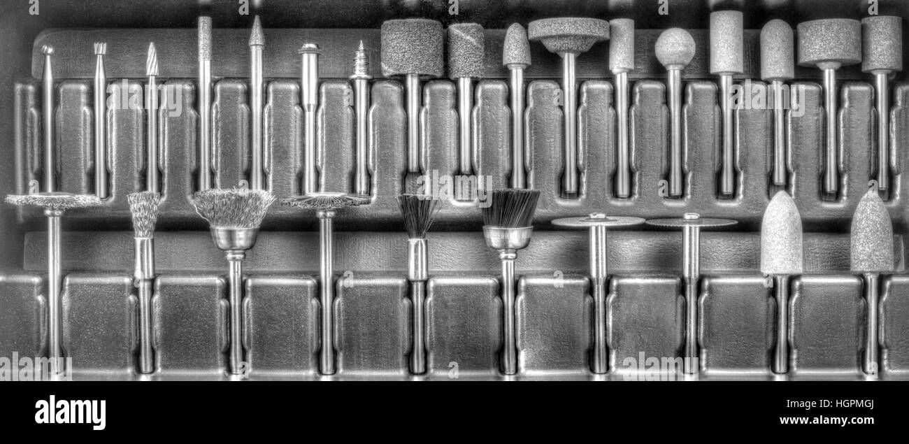 Set of different grinding and cutting accessories for mini drill ...
