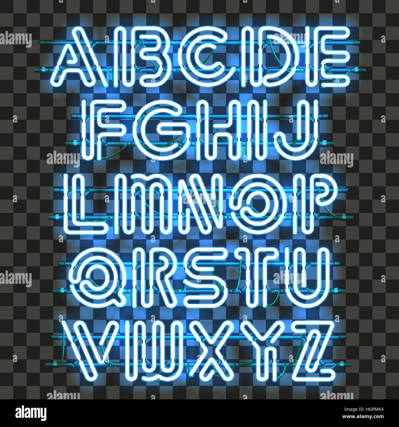 Glowing blue Neon Alphabet with letters from A to Z. Shining and ...