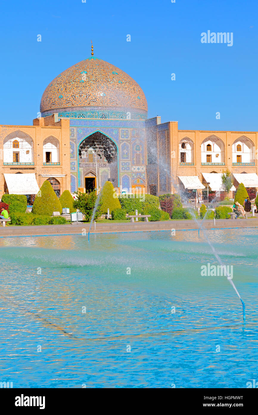 in iran old square mosque and fountain water backlight Stock Photo - Alamy