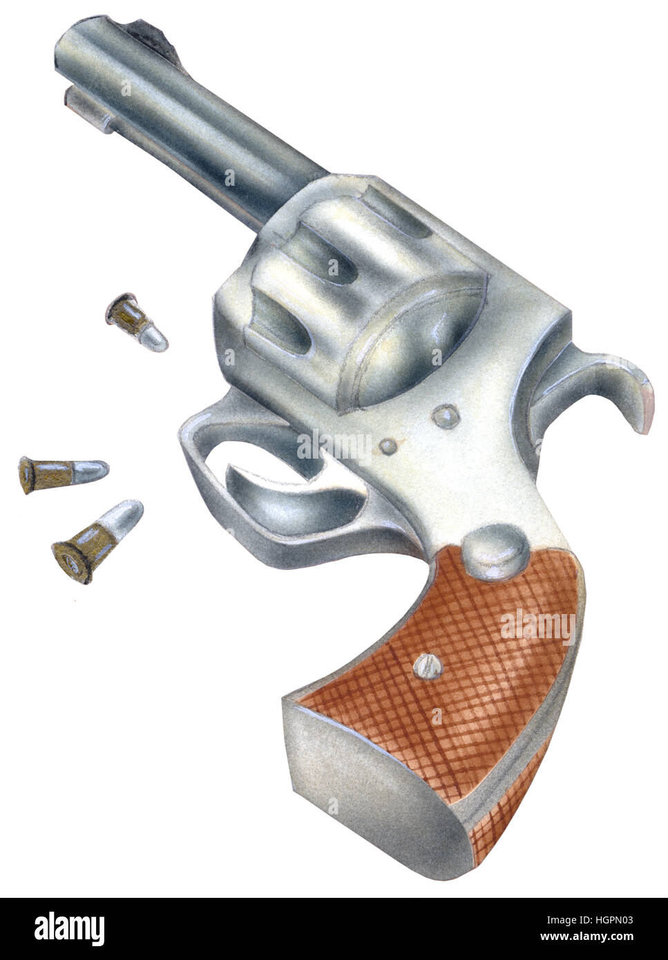 Revolver and Bullets. Illustration of a Six Shooter and Ammunition ...