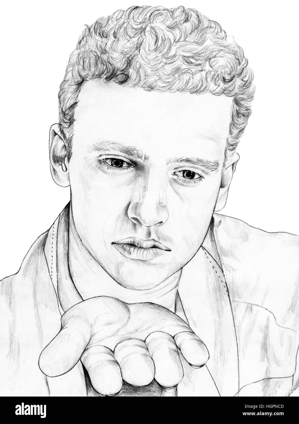 Young Man with Hand Out Stock Photo - Alamy