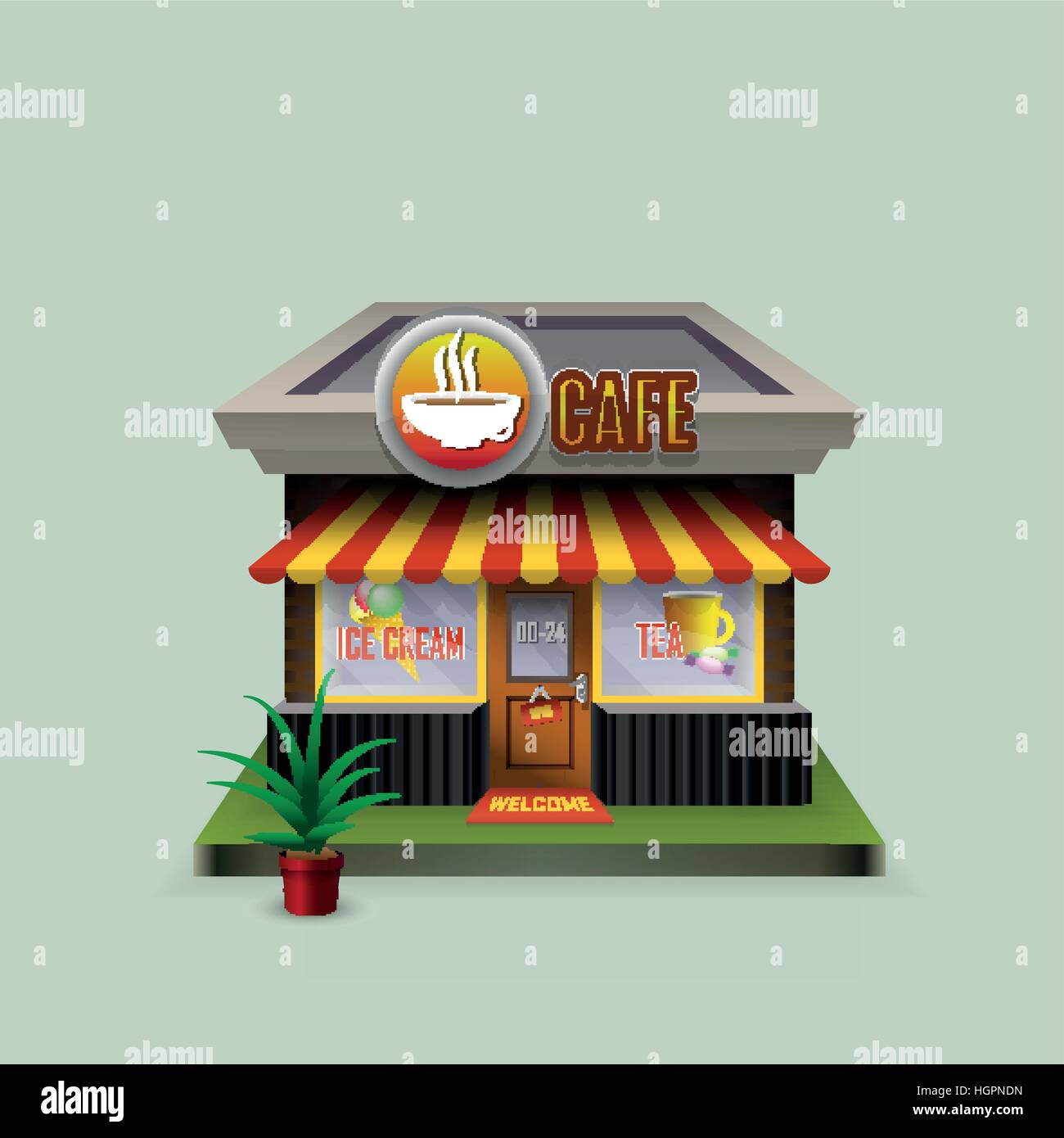 Building cafe open storefronts and bright awning Stock Vector Image ...