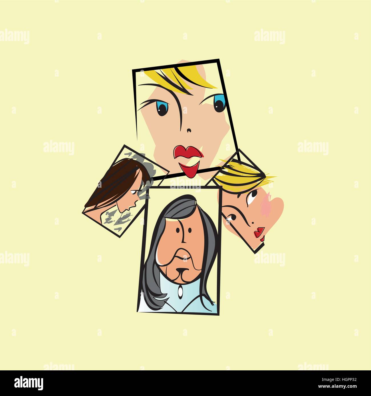Vector Portraits Of Three Girls And One Man Stock Vector Image And Art