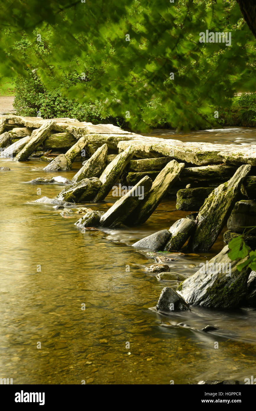 The medieval river crossing of the river barle,Tarr steps, Exmoor ...