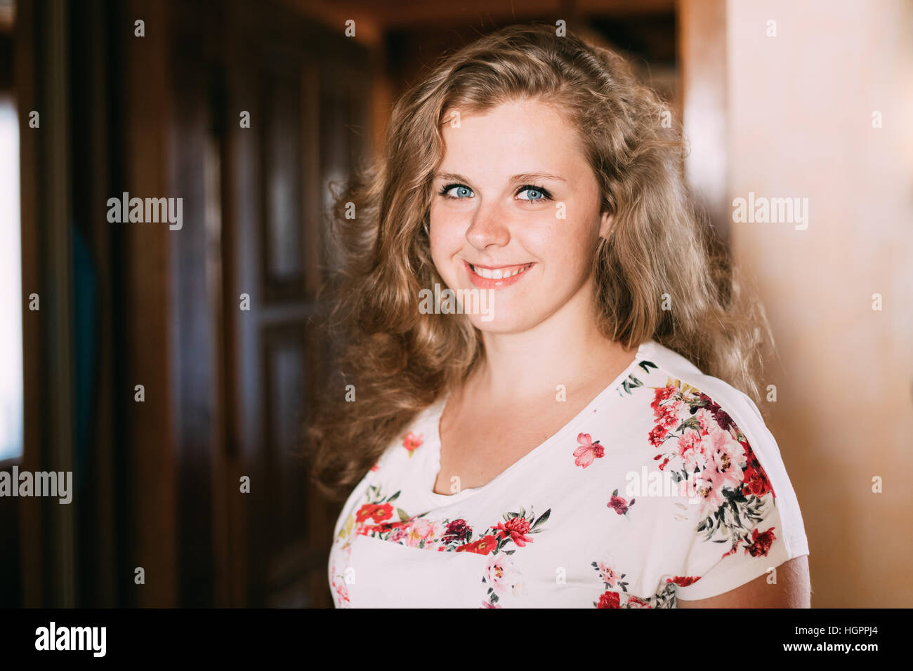 The Portrait Of Young Beautiful Plus Size Caucasian Happy Smiling Girl ...