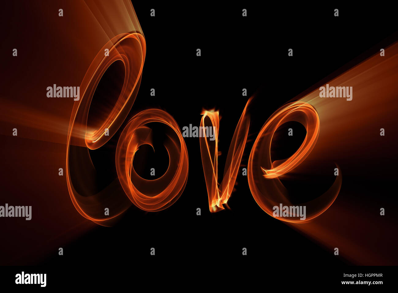 Love isolated word lettering written with fire flame or smoke on black ...
