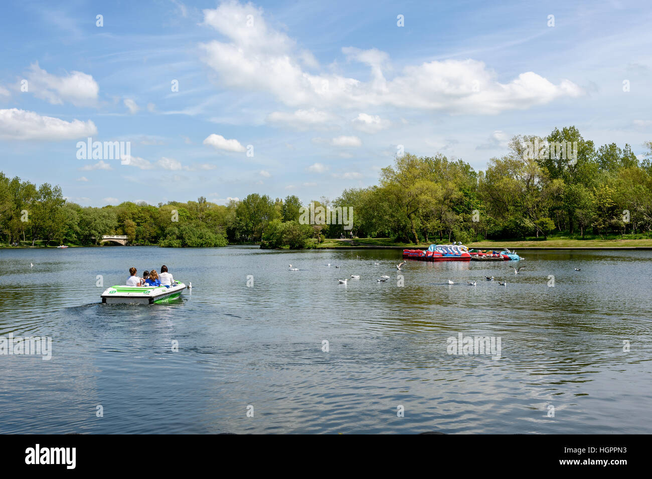 Boating Lake and rowing boat at Stanley Park, Blackpool, Lancashire ...