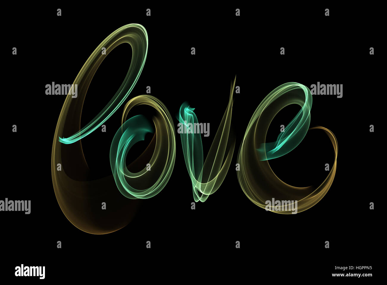 Love isolated word lettering written with fire flame or smoke on black ...
