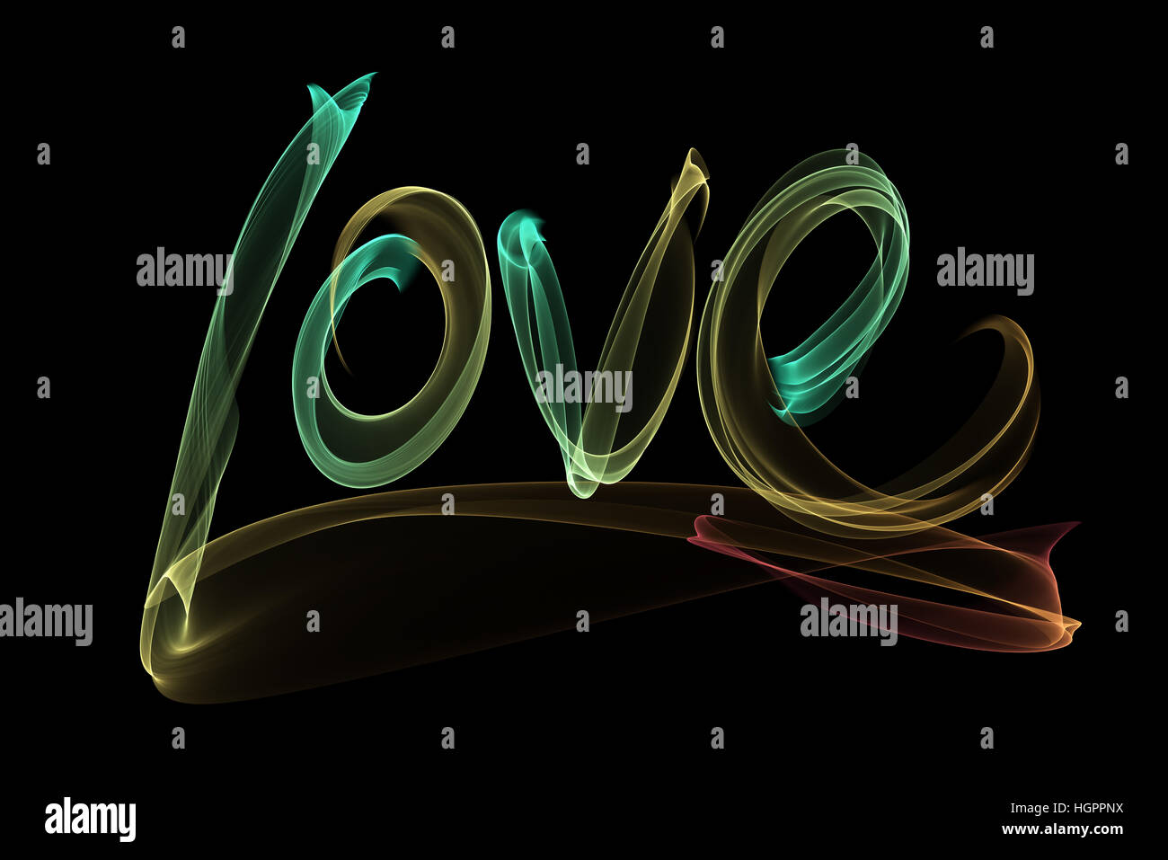 Love isolated word lettering written with fire flame or smoke on black ...