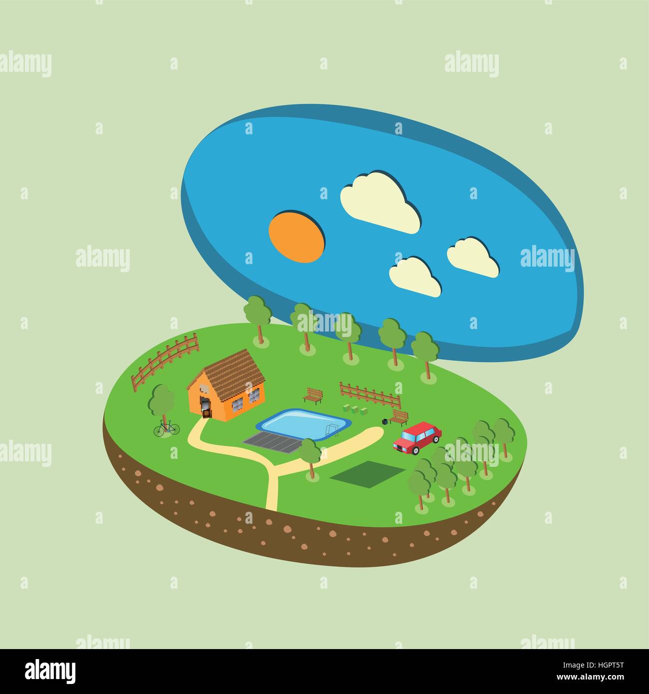 Vector Piece Of Land And Sky With Objects Stock Vector Image And Art Alamy