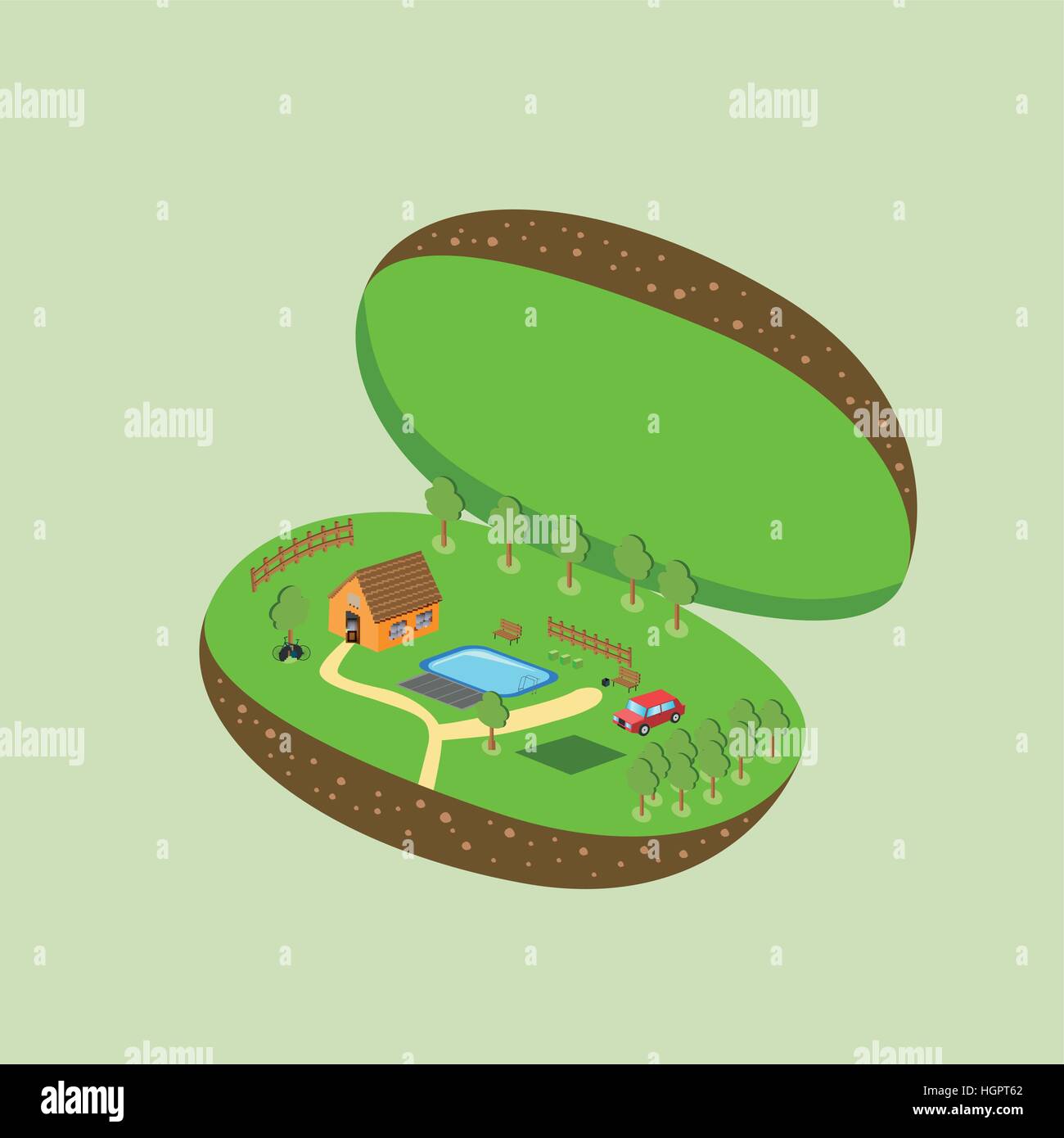 Vector piece of land and sky with objects Stock Vector Image & Art - Alamy