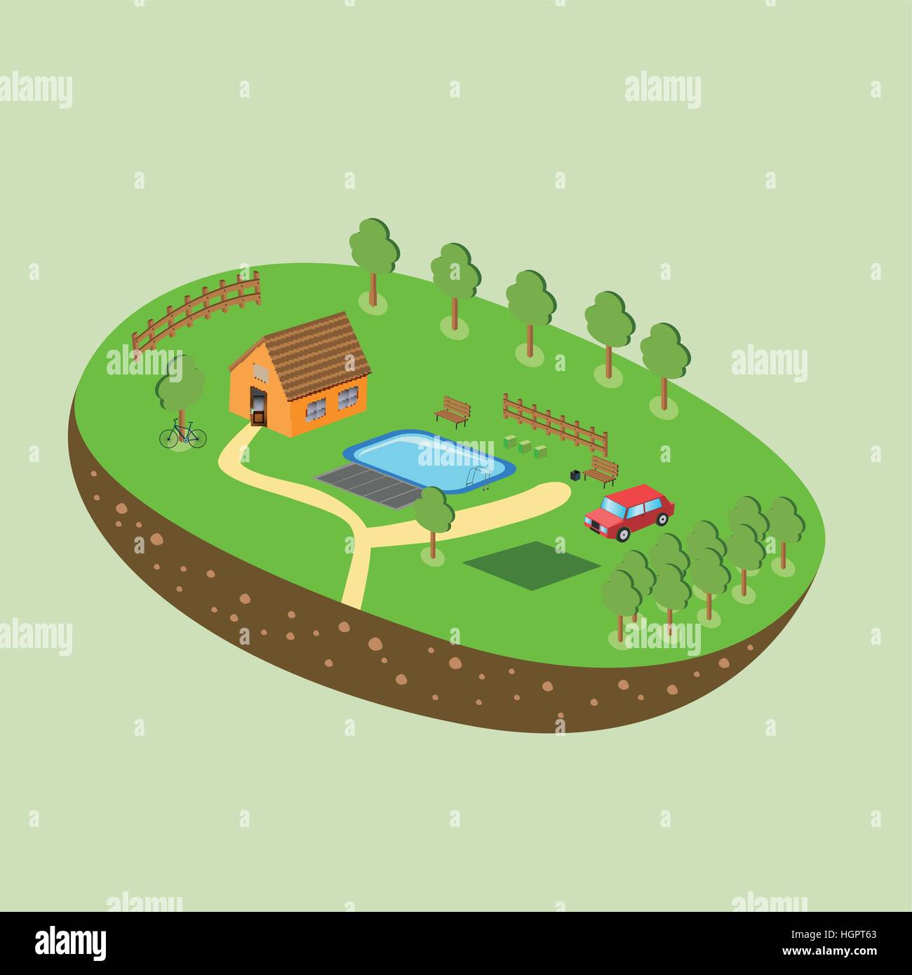 Vector piece of land and sky with objects Stock Vector Image & Art - Alamy