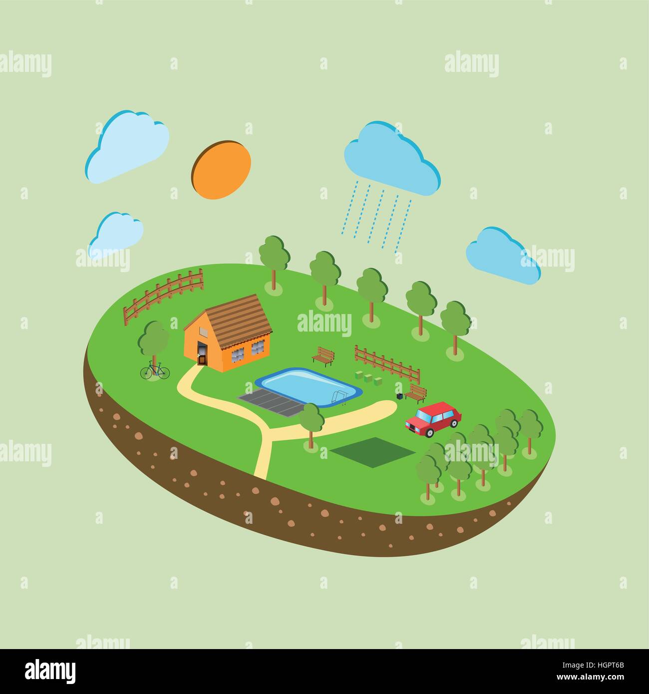 Vector piece of land and sky with objects Stock Vector Image & Art - Alamy