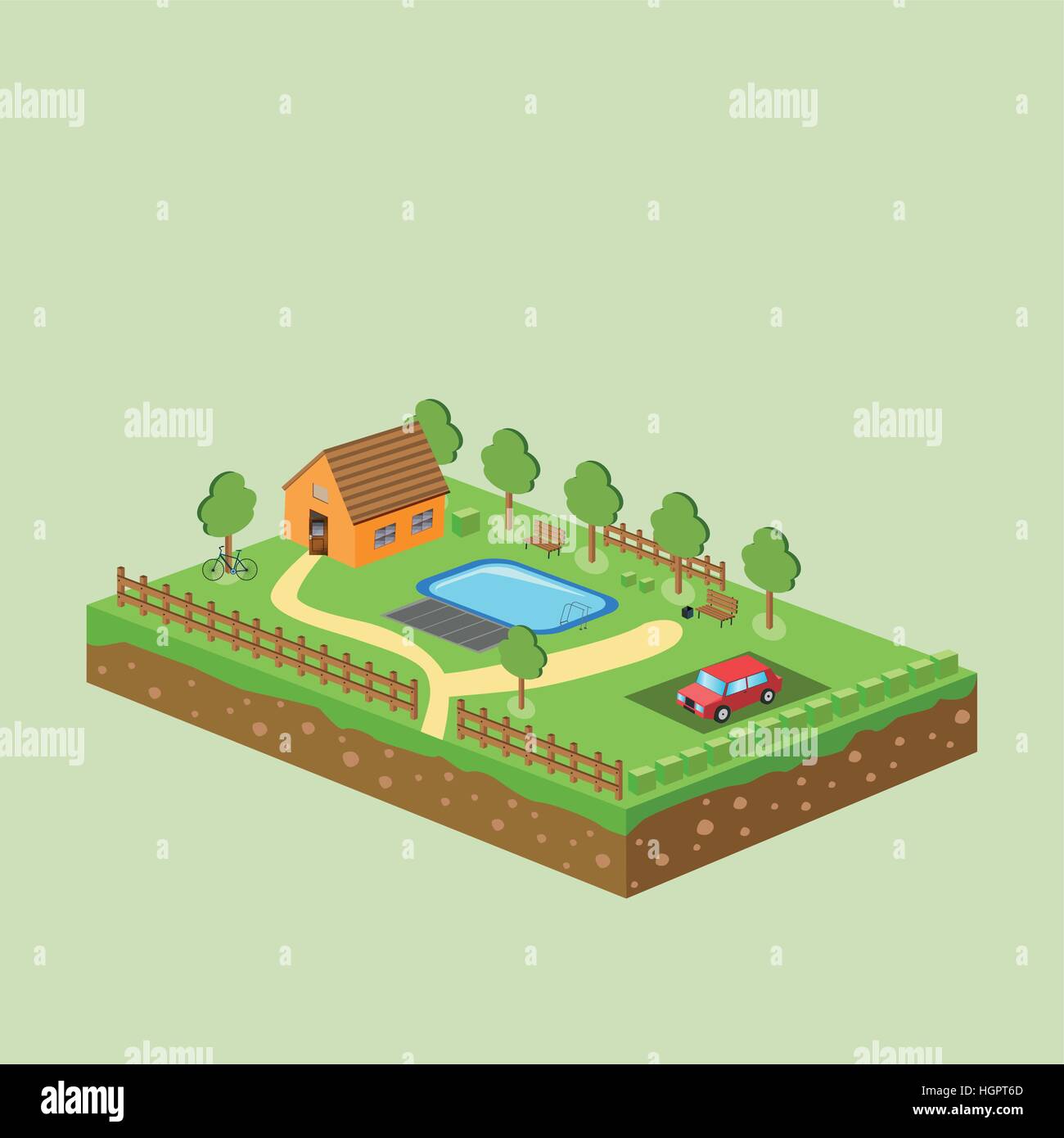 Vector piece of land and sky with objects Stock Vector Image & Art - Alamy