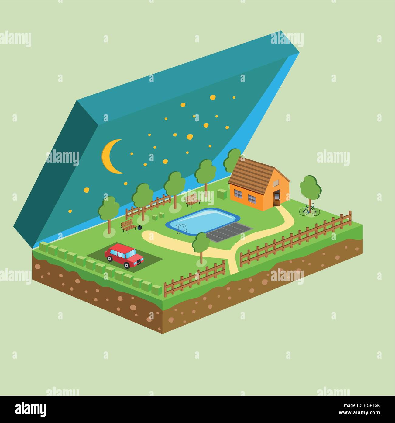 Vector piece of land and sky with objects Stock Vector Image & Art - Alamy