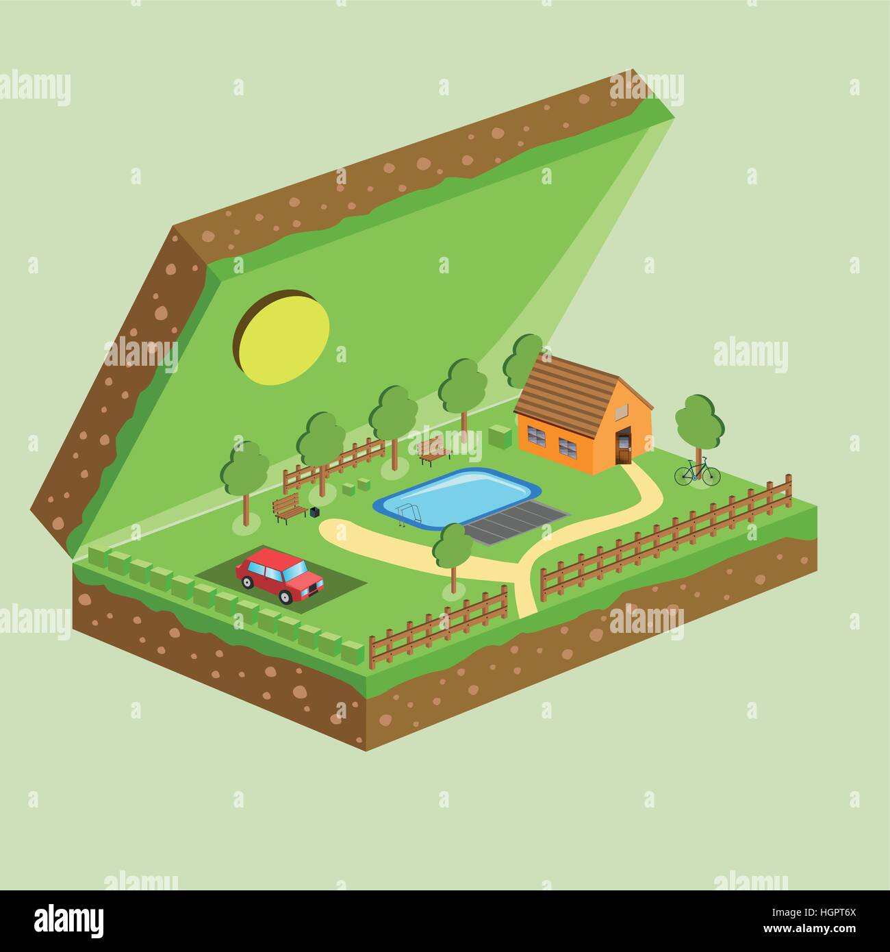 Vector piece of land and sky with objects Stock Vector Image & Art - Alamy