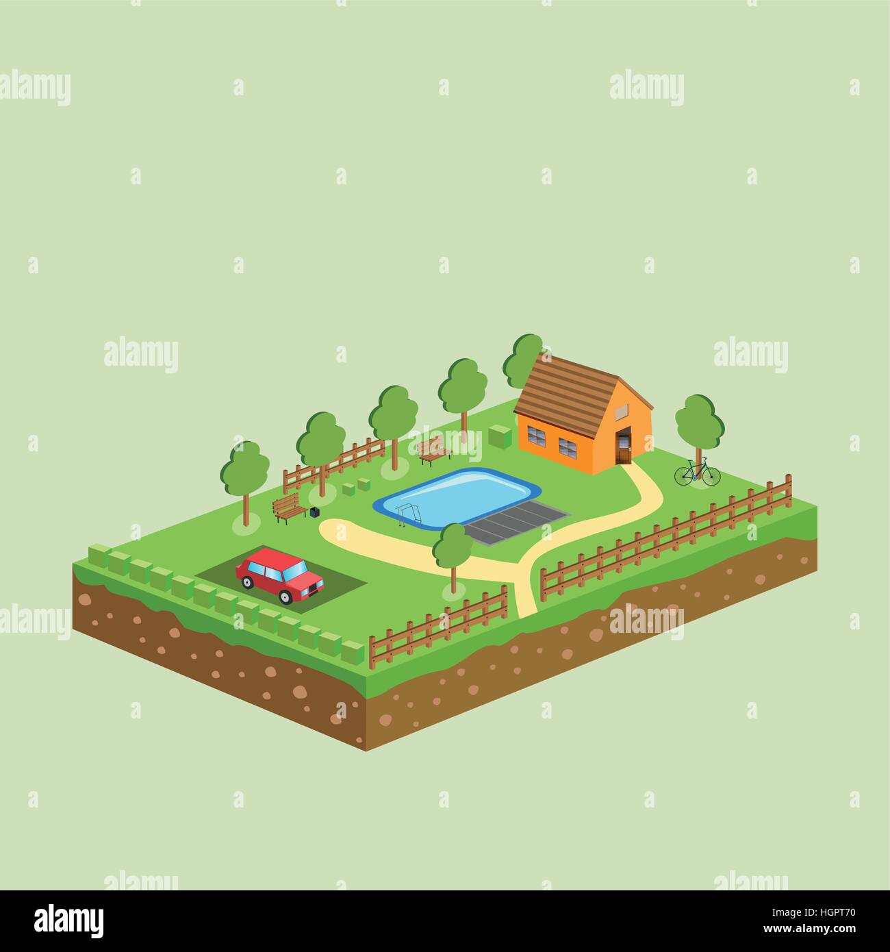 Vector piece of land and sky with objects Stock Vector Image & Art - Alamy