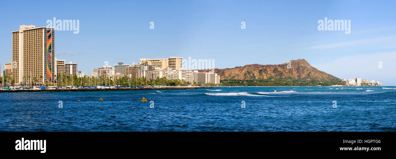 Panoramic of Diamond Head Crater and the Shoreline of Waikiki, Oahu ...