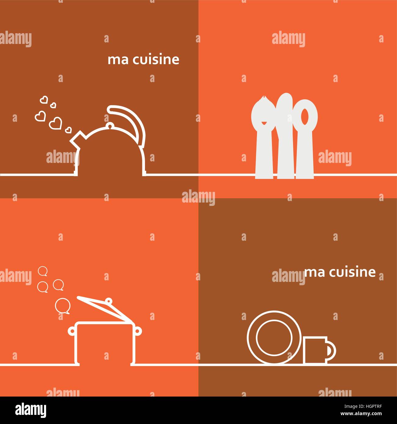 Cookware Set kettle, pot, spoon, fork, knife, cup, saucer Stock Vector ...