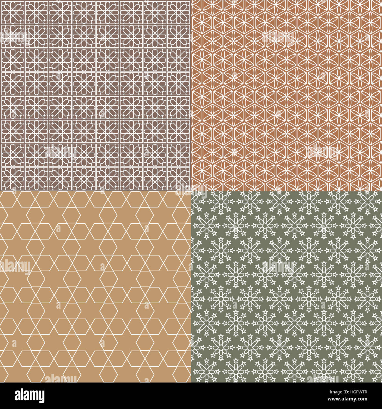 Four separate consecutive geometric patterns such as stars and flowers ...