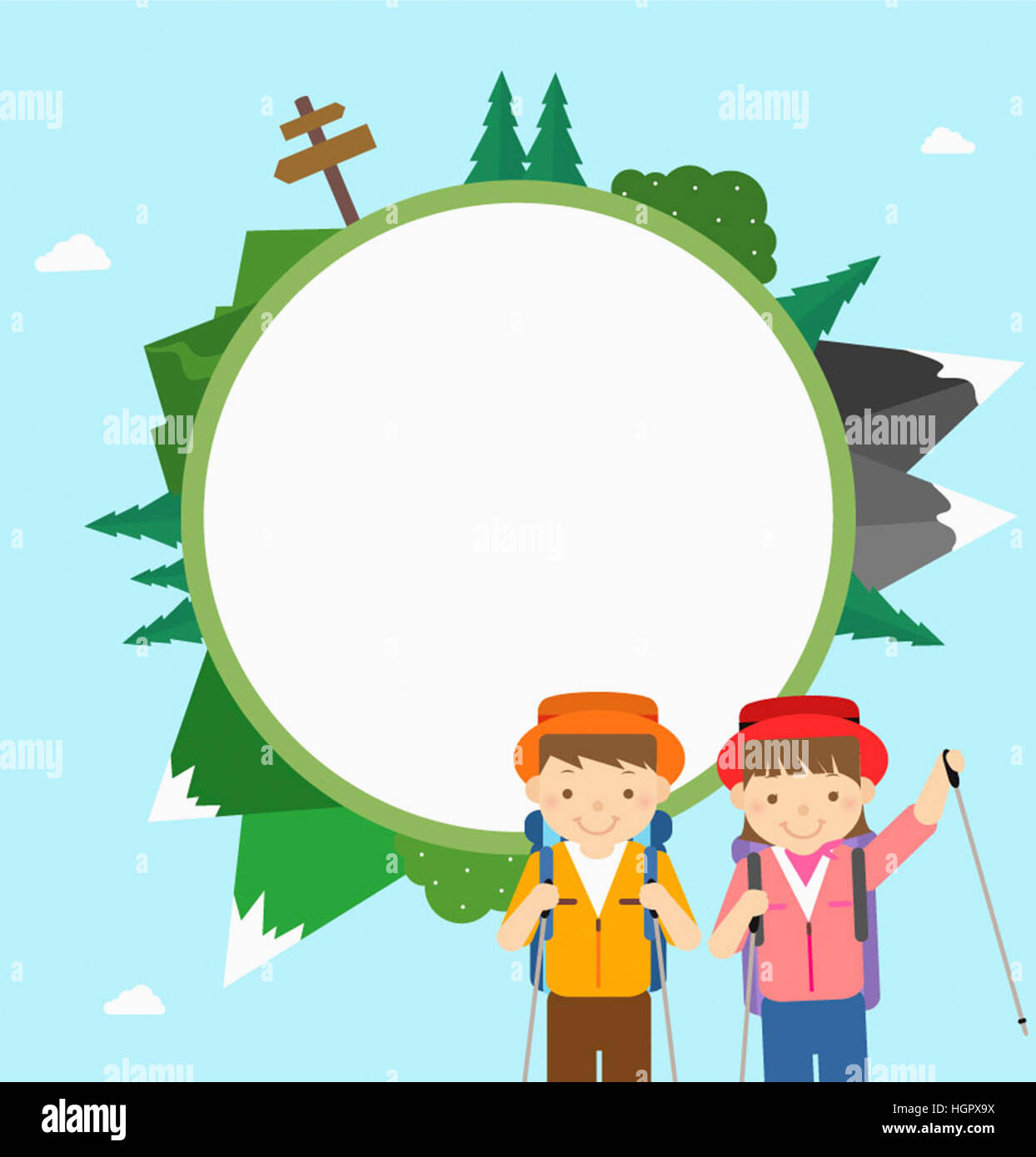 Circle frame with two smiling mountain climbers Stock Photo - Alamy