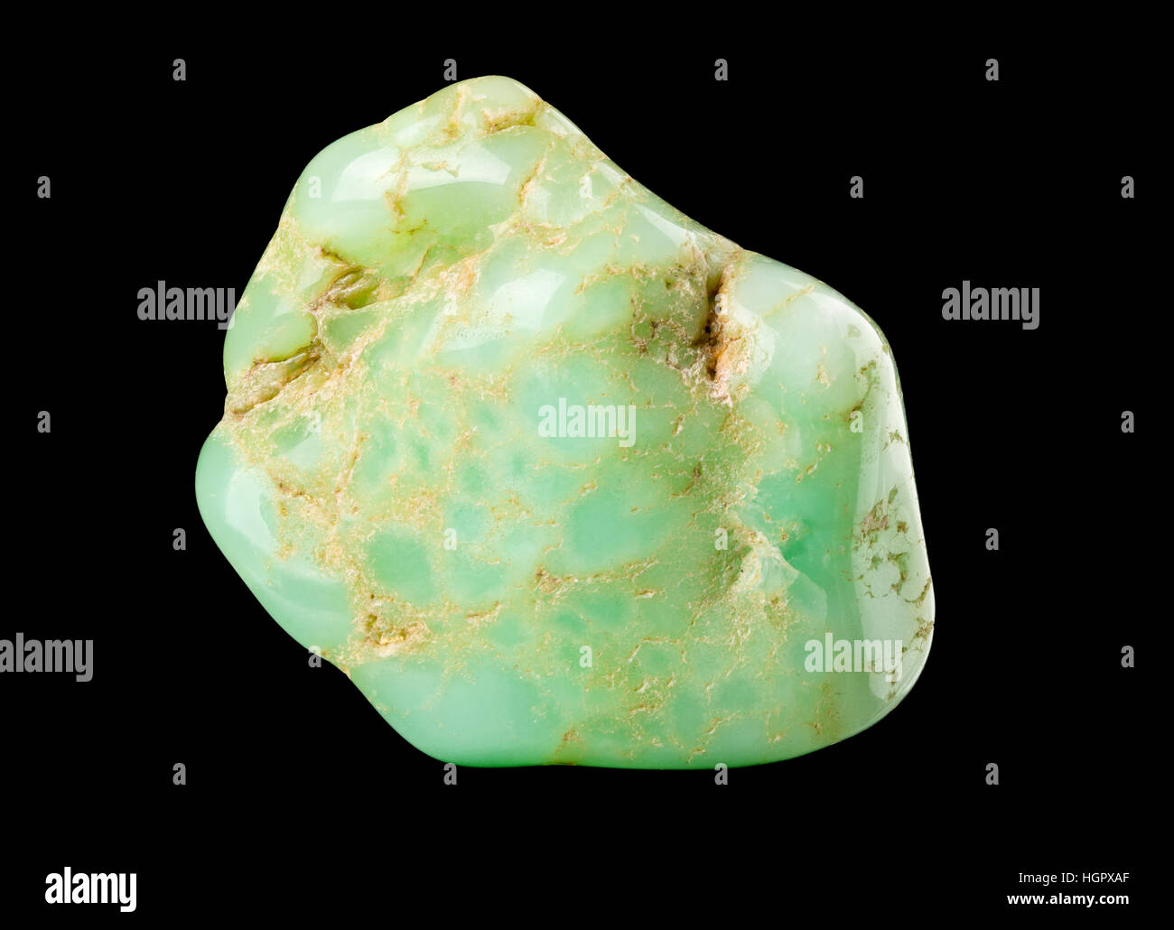Polished chrysoprase stone isolated on black background, Minas Gerais ...