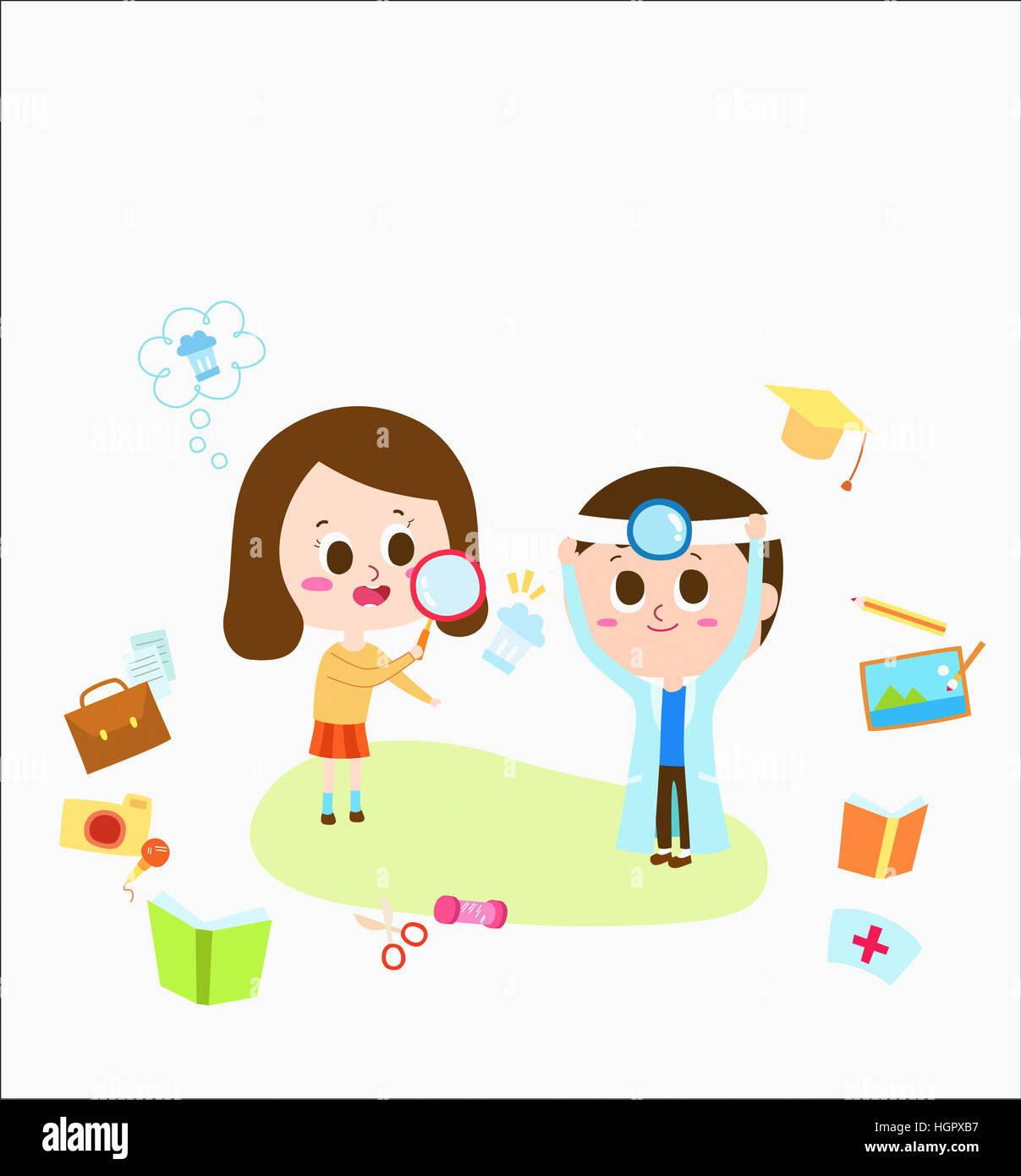Smiling boy and girl playing roles in illustration Stock Photo - Alamy