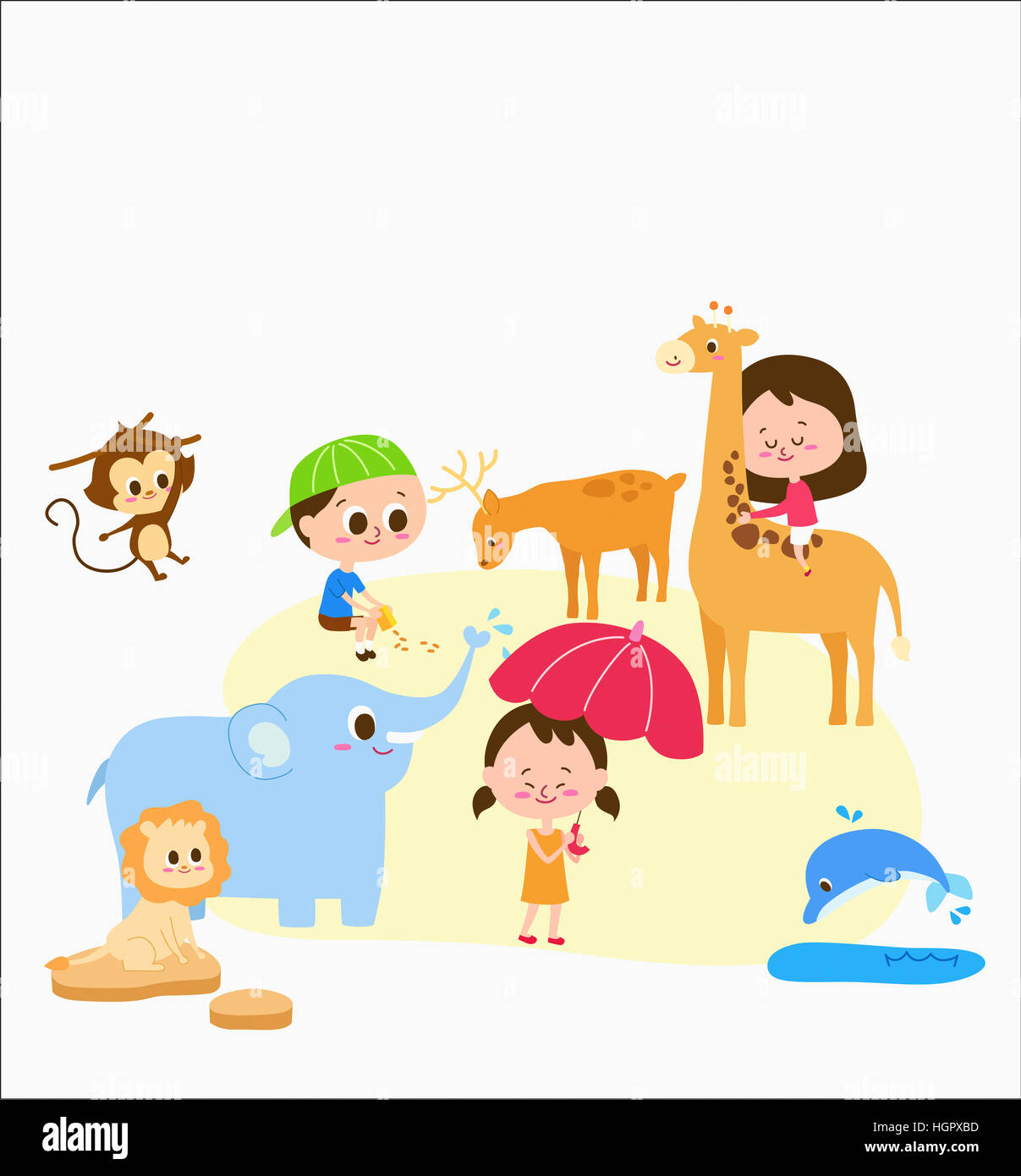 Smiling children playing with animals Stock Photo - Alamy