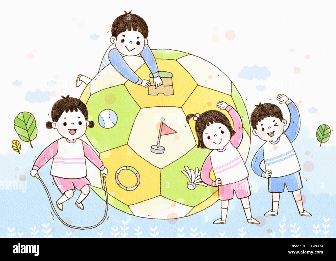 Smiling kindergarten children playing and exercising Stock Photo - Alamy