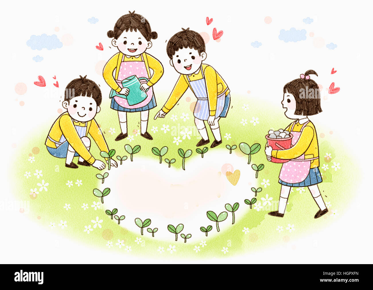 Kindergarten children observing plants Stock Photo - Alamy