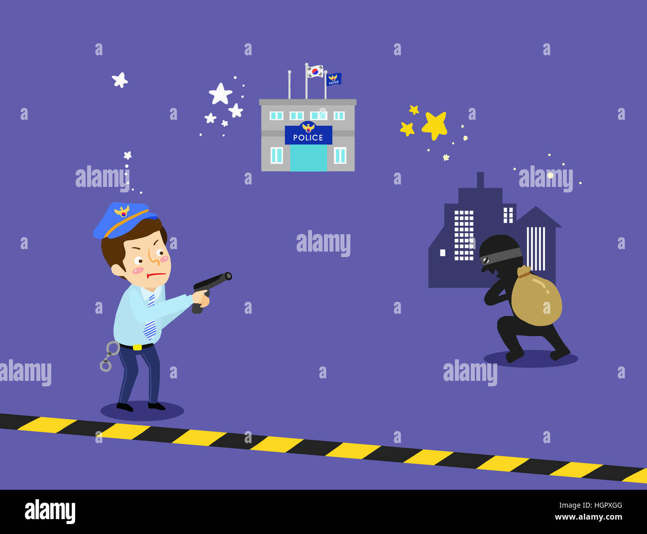 Police man aiming at a robber Stock Photo - Alamy