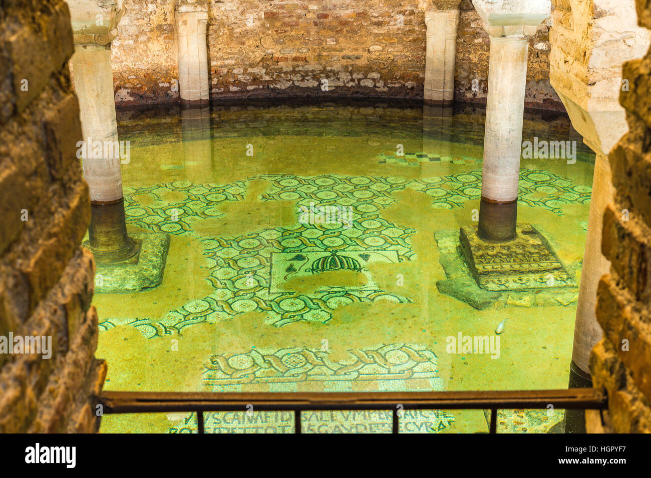 ancient flooded crypt with floor mosaics in Italy Stock Photo - Alamy