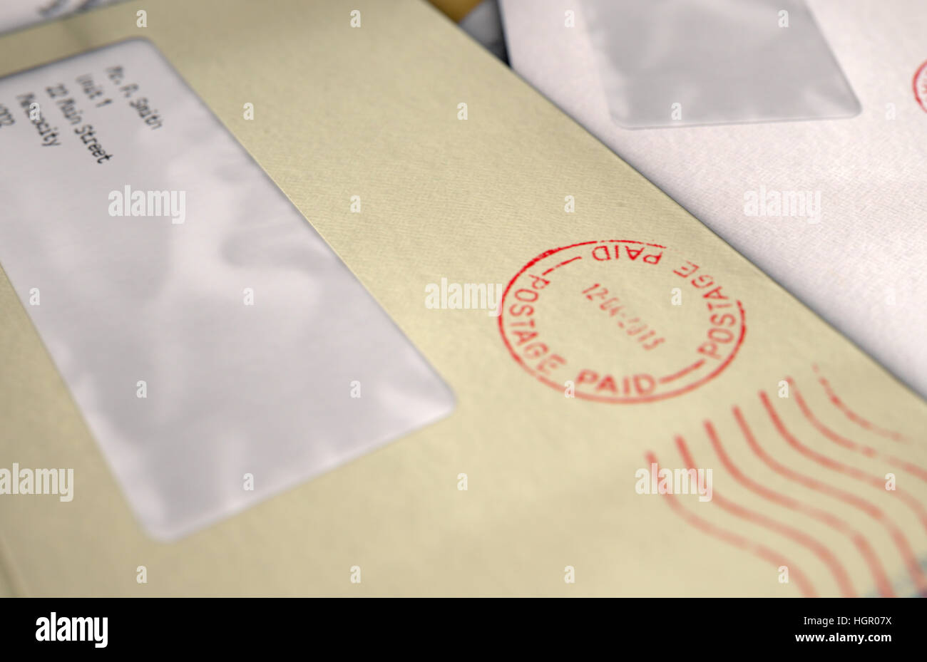 A 3D render of a scattered stack of regular envelopes with delivery ...