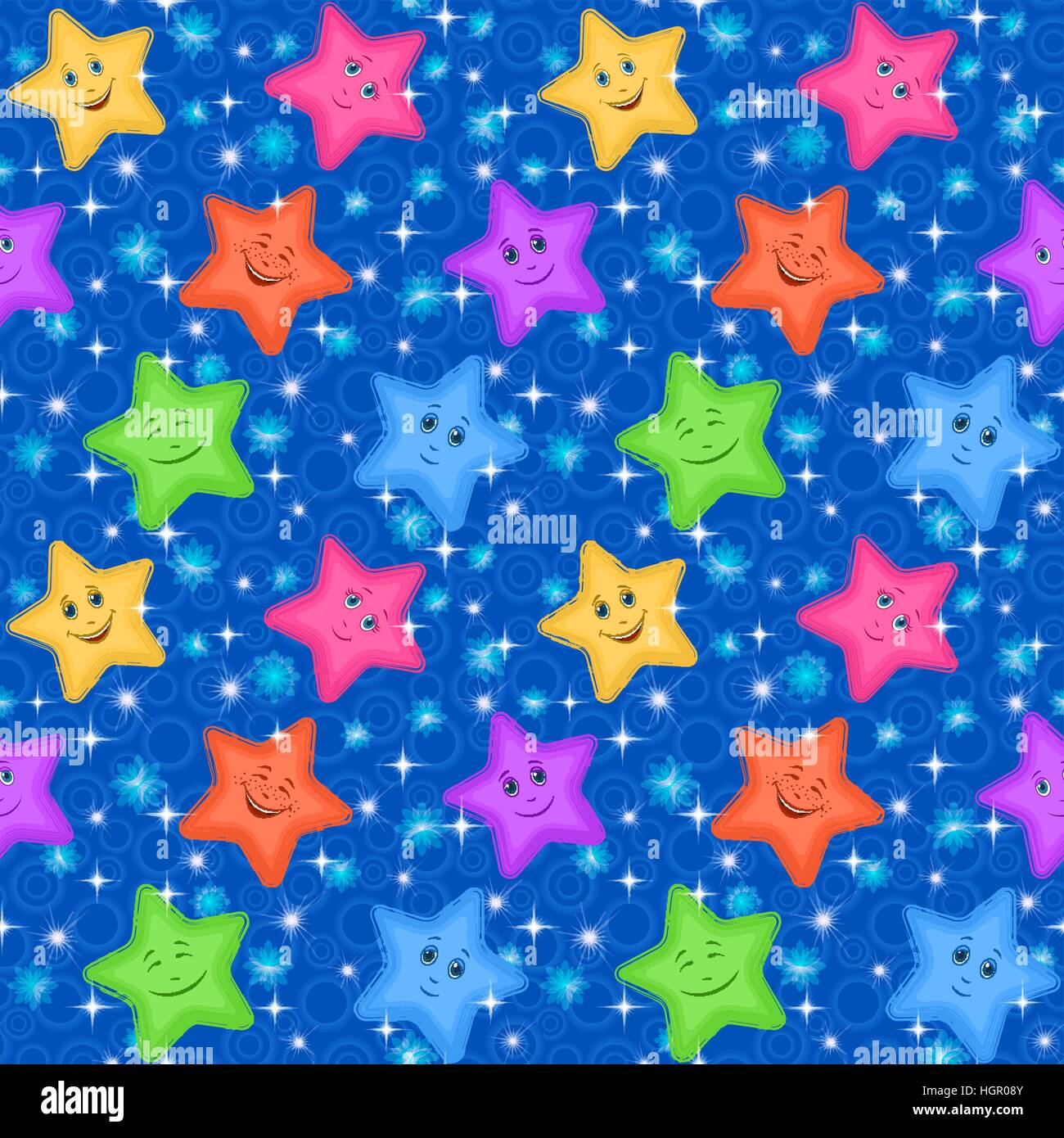 Seamless Pattern, Colorful Stars Smiley Stock Vector Image & Art - Alamy