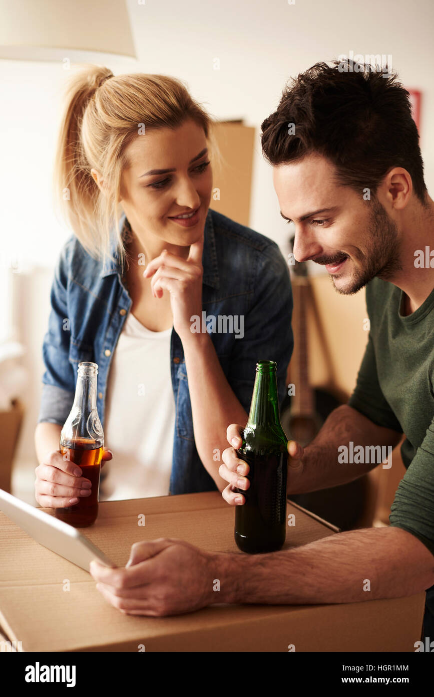 Couple looking forward to live in the new place Stock Photo - Alamy