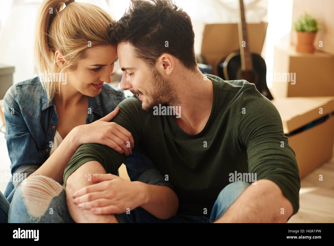 Catching a break while moving house Stock Photo - Alamy