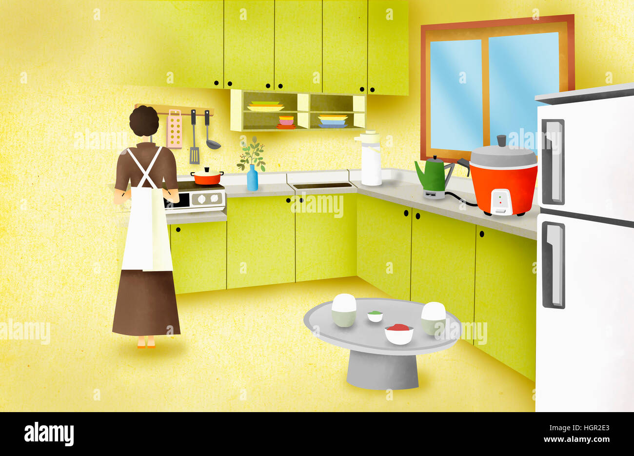 Woman in retro kitchen Stock Photo - Alamy