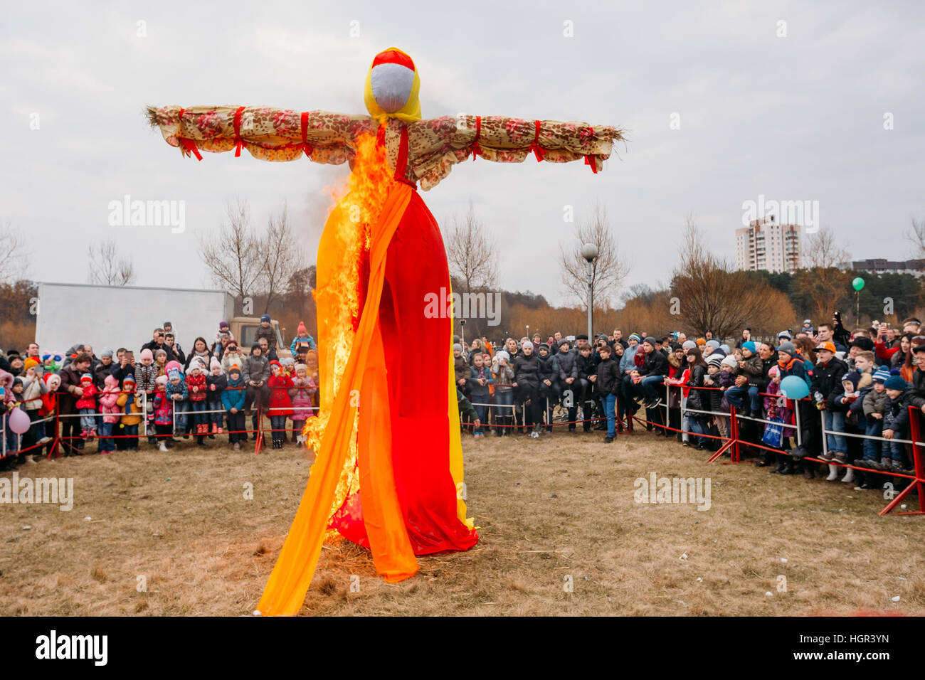 Gomel, Belarus - March 12, 2016: The Scene Of Burning On Bonfire The ...