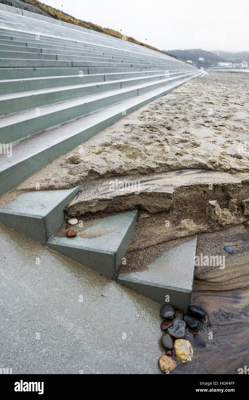 New concrete sea defenses at Whitby and Sandsend, Yorkshire, England, U ...